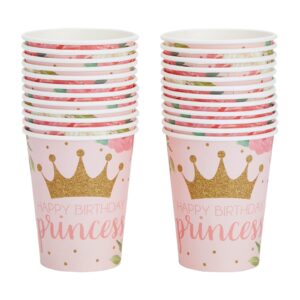 BLUE PANDA 194-Piece Princess Birthday Party Decorations, Pink Dinnerware Set with Plates, Napkins, Cups, Tablecloth, Cutlery, Banner, and Hats (Serves 24)