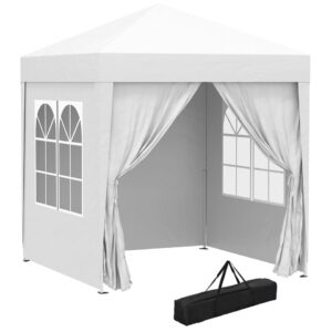 yoyomax 8'x8' pop up canopy instant folding gazebo, outdoor lightweight gazebo shade tent with sidewalls and windows sun protection, ideal for patio-backyard-deck (white)