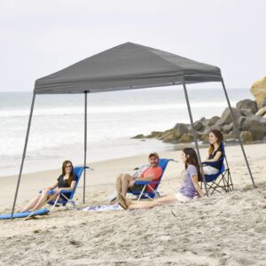 Crown Shades 8' x 8' Base 6.5' x 6.5' Top Telescoping Slant Leg Outdoor Instant Pop-Up Portable Waterproof Shade Folding Canopy with Carry Bag, Gray