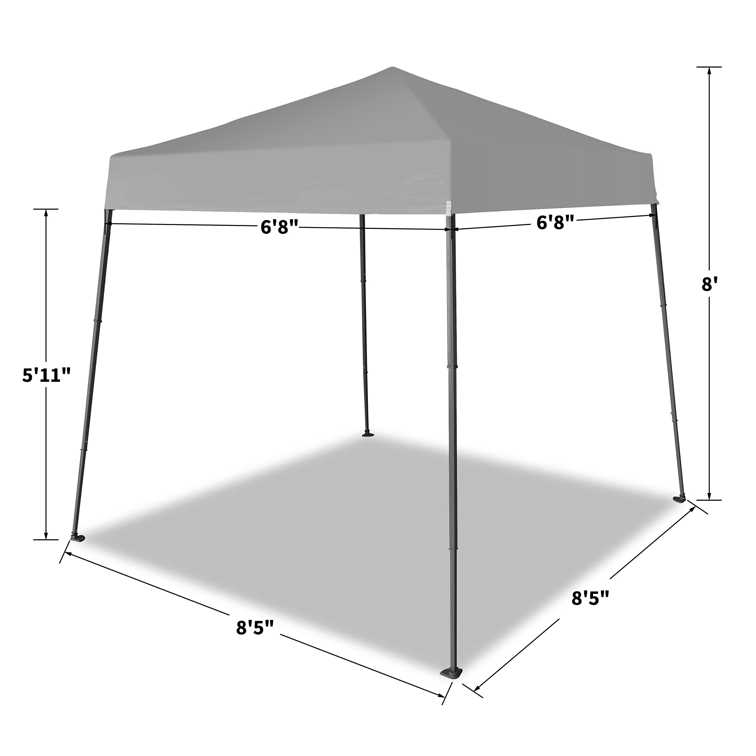 Crown Shades 8' x 8' Base 6.5' x 6.5' Top Telescoping Slant Leg Outdoor Instant Pop-Up Portable Waterproof Shade Folding Canopy with Carry Bag, Gray