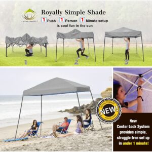 Crown Shades 8' x 8' Base 6.5' x 6.5' Top Telescoping Slant Leg Outdoor Instant Pop-Up Portable Waterproof Shade Folding Canopy with Carry Bag, Gray