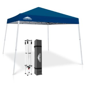 eagle peak 10x10 slant leg pop-up canopy tent easy one person setup instant outdoor beach canopy folding portable sports shelter 10x10 base 8x8 top (dark blue)