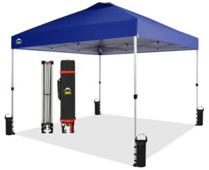 crown shades canopy tent 10x10 pop up canopy outdoor shade, easy up sun shelter with one person set up center lock, portable instant tailgate camping beach canopy tents for parties, navy blue