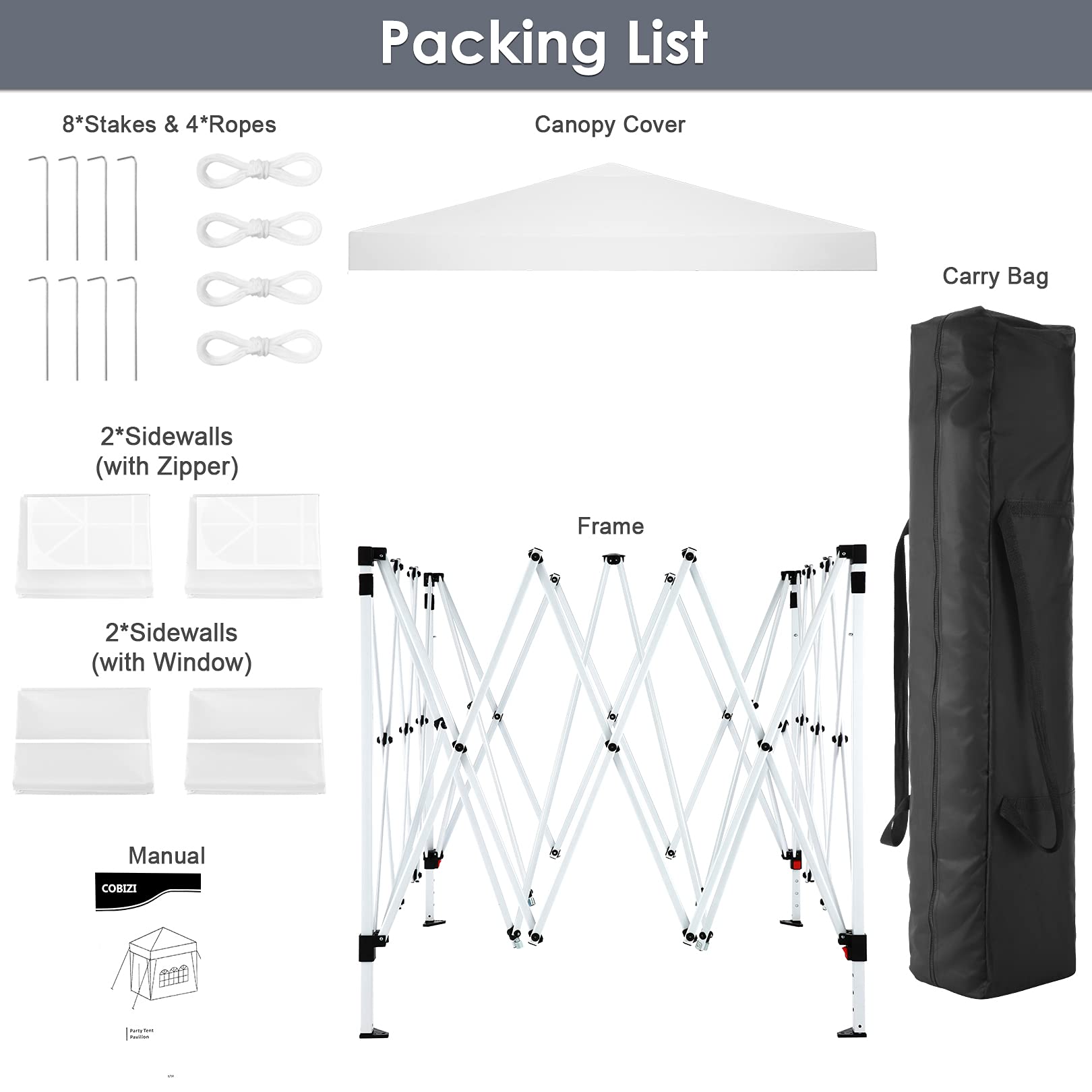 TOOLUCK 10x10 Pop Up Canopy Tent with 4 Sidewalls Tents for Parties Waterproof Camping Canopy Ez Up Party Tent Outdoor Portable Gazebo for Backyard Commercial Event Tent, White