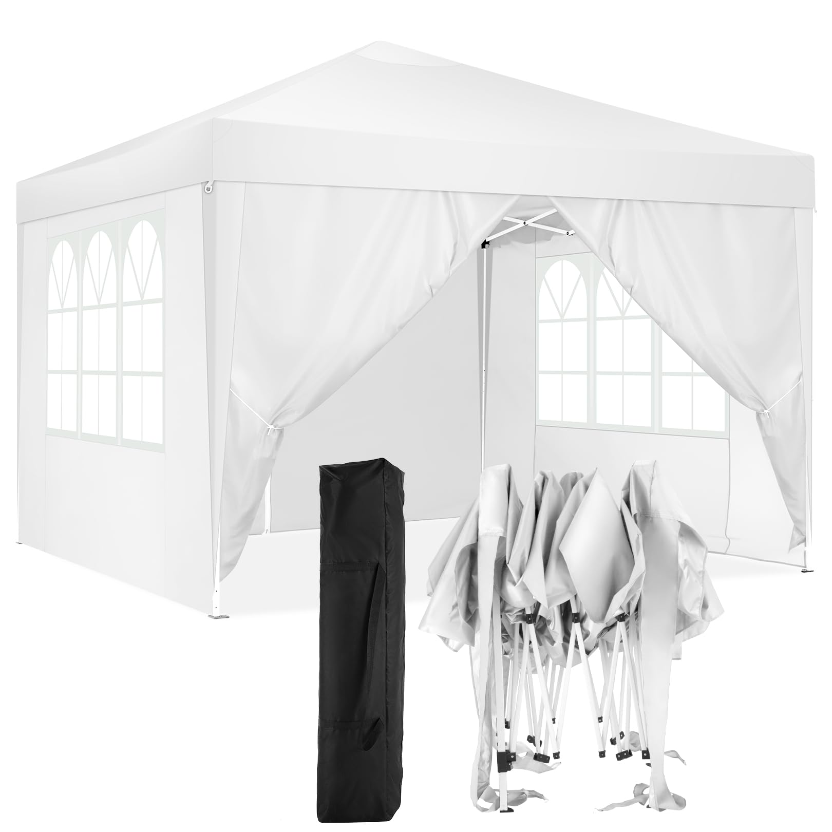 TOOLUCK 10x10 Pop Up Canopy Tent with 4 Sidewalls Tents for Parties Waterproof Camping Canopy Ez Up Party Tent Outdoor Portable Gazebo for Backyard Commercial Event Tent, White