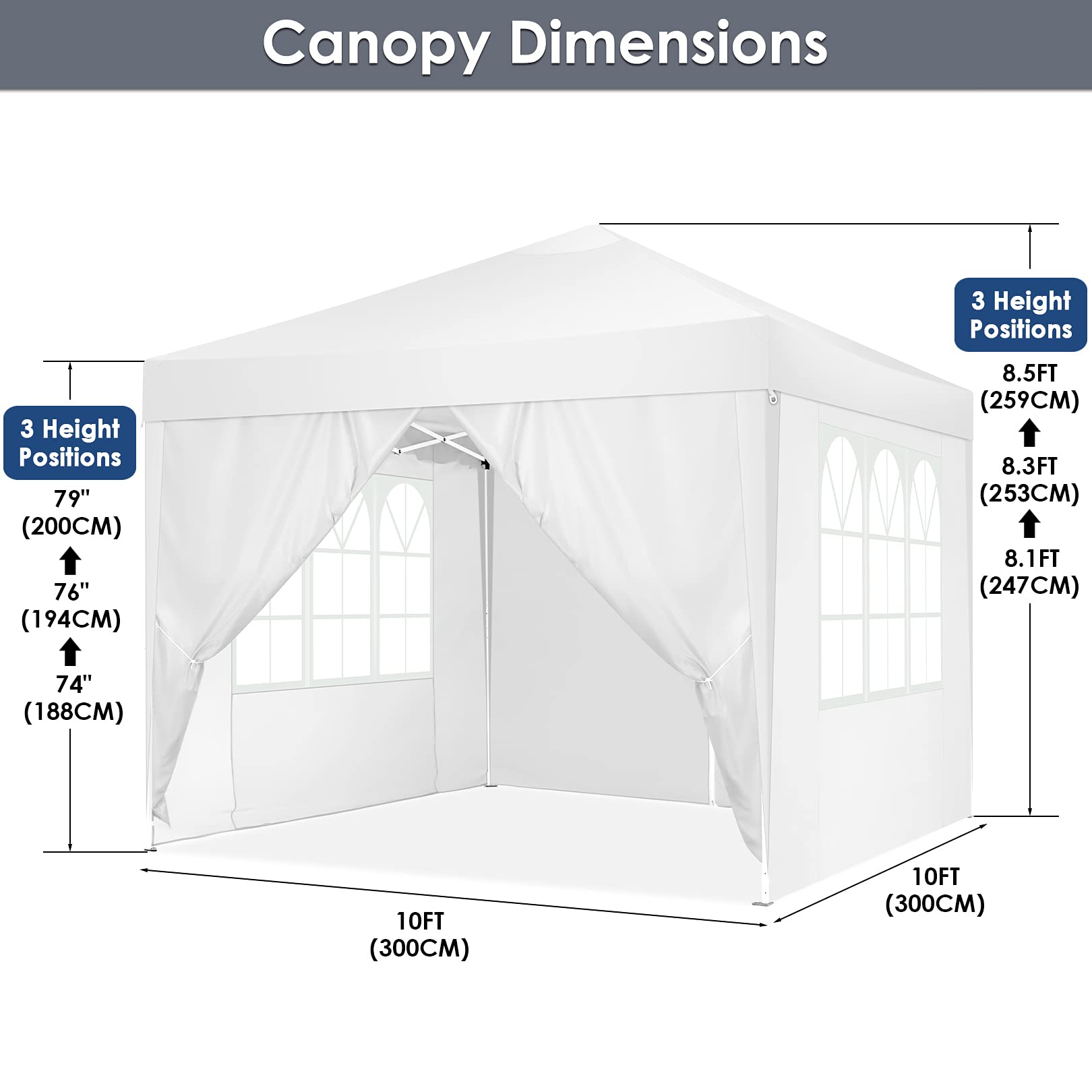 TOOLUCK 10x10 Pop Up Canopy Tent with 4 Sidewalls Tents for Parties Waterproof Camping Canopy Ez Up Party Tent Outdoor Portable Gazebo for Backyard Commercial Event Tent, White