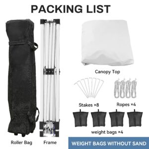 Elevon 10'x10' Pop Up Canopy with Sidewalls Adjustable Leg Heights with Wheeled Carrying Bag, Stakes, Rope and 4X Weighted Sand Bags, White with Sidewalls