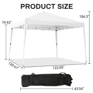 Elevon 10'x10' Pop Up Canopy with Sidewalls Adjustable Leg Heights with Wheeled Carrying Bag, Stakes, Rope and 4X Weighted Sand Bags, White with Sidewalls