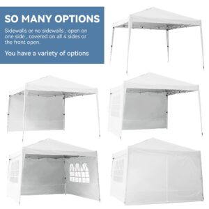 Elevon 10'x10' Pop Up Canopy with Sidewalls Adjustable Leg Heights with Wheeled Carrying Bag, Stakes, Rope and 4X Weighted Sand Bags, White with Sidewalls