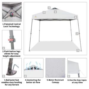 Crown Shades 11 Feet Base Telescoping Slant Leg Outdoor Instant Pop-Up Portable Waterproof Shade Folding Canopy with Carry Bag, White