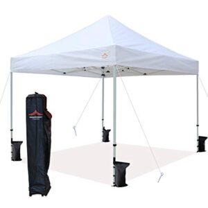 uniquecanopy 10'x10' pop up canopy tent commercial instant shelter with heavy duty roller bag, 4 canopy sand bags, 10x10 ft white