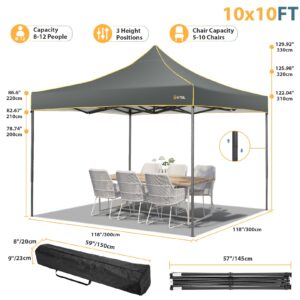 HOTEEL Canopy Tent 10x10 Pop Up Canopy, Ez Up Canopy with Sidewalls Waterproof & UPF 50+, Heavy Duty Commercial Instant Craft Fair Tent for Party, Event, Vendor, Farmer Market (Grey)