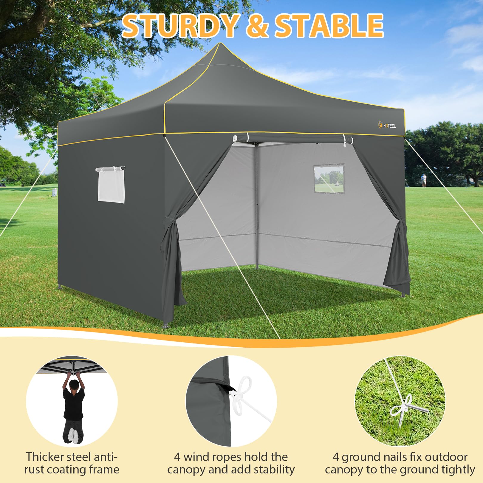 HOTEEL Canopy Tent 10x10 Pop Up Canopy, Ez Up Canopy with Sidewalls Waterproof & UPF 50+, Heavy Duty Commercial Instant Craft Fair Tent for Party, Event, Vendor, Farmer Market (Grey)