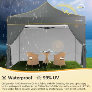 HOTEEL Canopy Tent 10x10 Pop Up Canopy, Ez Up Canopy with Sidewalls Waterproof & UPF 50+, Heavy Duty Commercial Instant Craft Fair Tent for Party, Event, Vendor, Farmer Market (Grey)