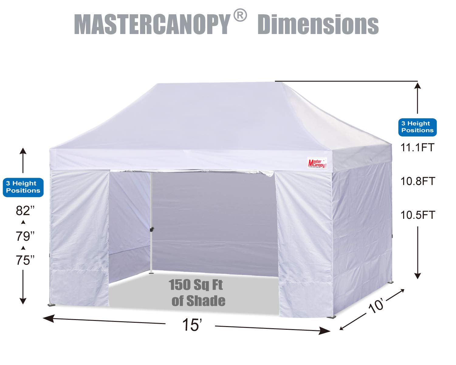 MASTERCANOPY Heavy Duty Pop-up Canopy Tent with Sidewalls (10x15,White)