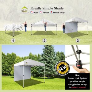 CROWN SHADES Canopy Tent 8x8 Pop Up Canopy Outdoor Shade with One Sidewall, Easy Up Sun Shelter with One Person Set Up Center Lock, Portable Instant Camping Beach Canopy Tents, White