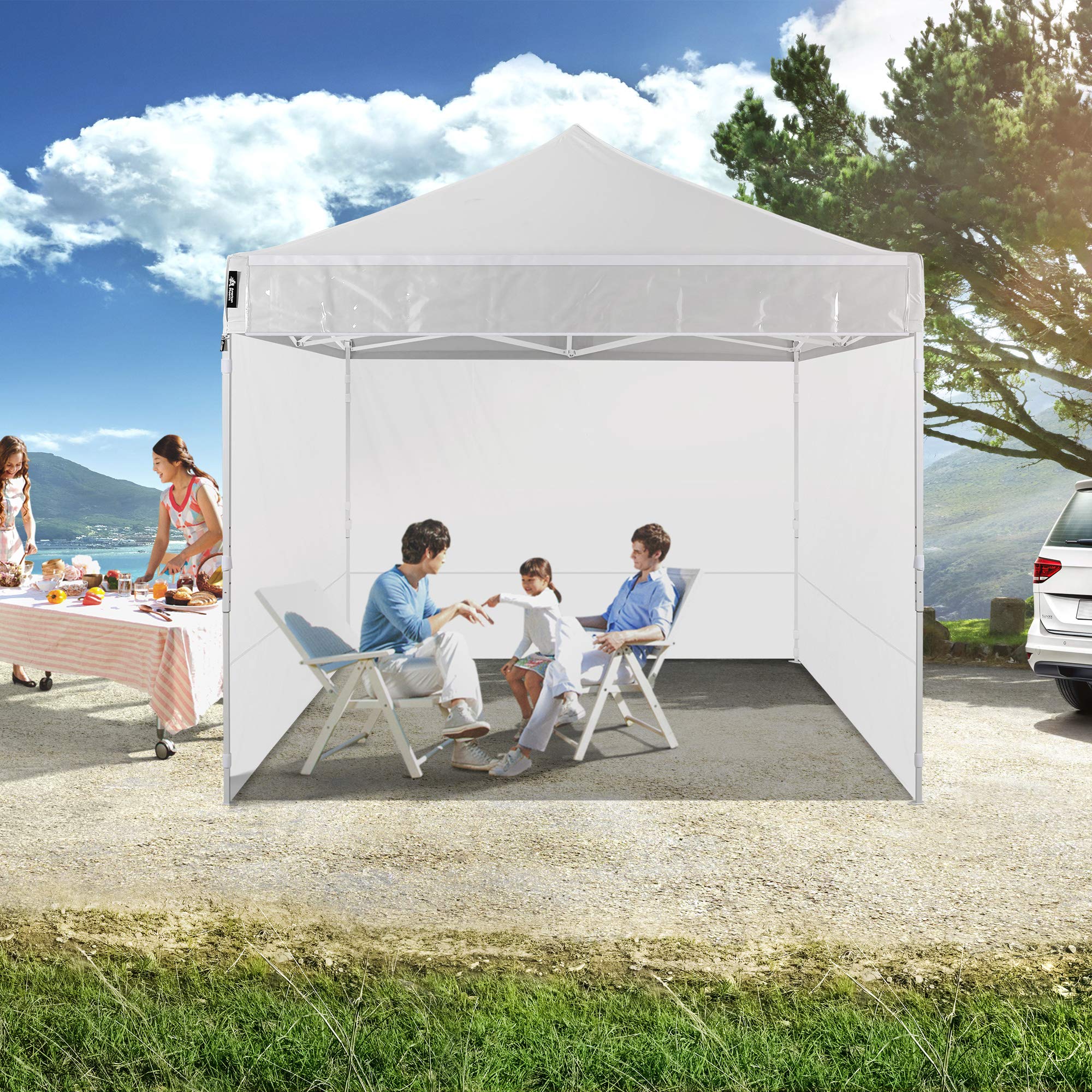 American Phoenix Canopy Tent 10x10 Easy Pop Up Outdoor Canopies Folding Instant Shelter Sunshade with 4 Removable Sidewalls (White)