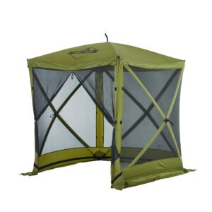 hike crew 6’ x 6’ pop-up gazebo screen tent | screened 4-sided instant outdoor canopy shelter with stakes, ropes & carry bag for camping, sports & picnic table | uv resistant spf 50+