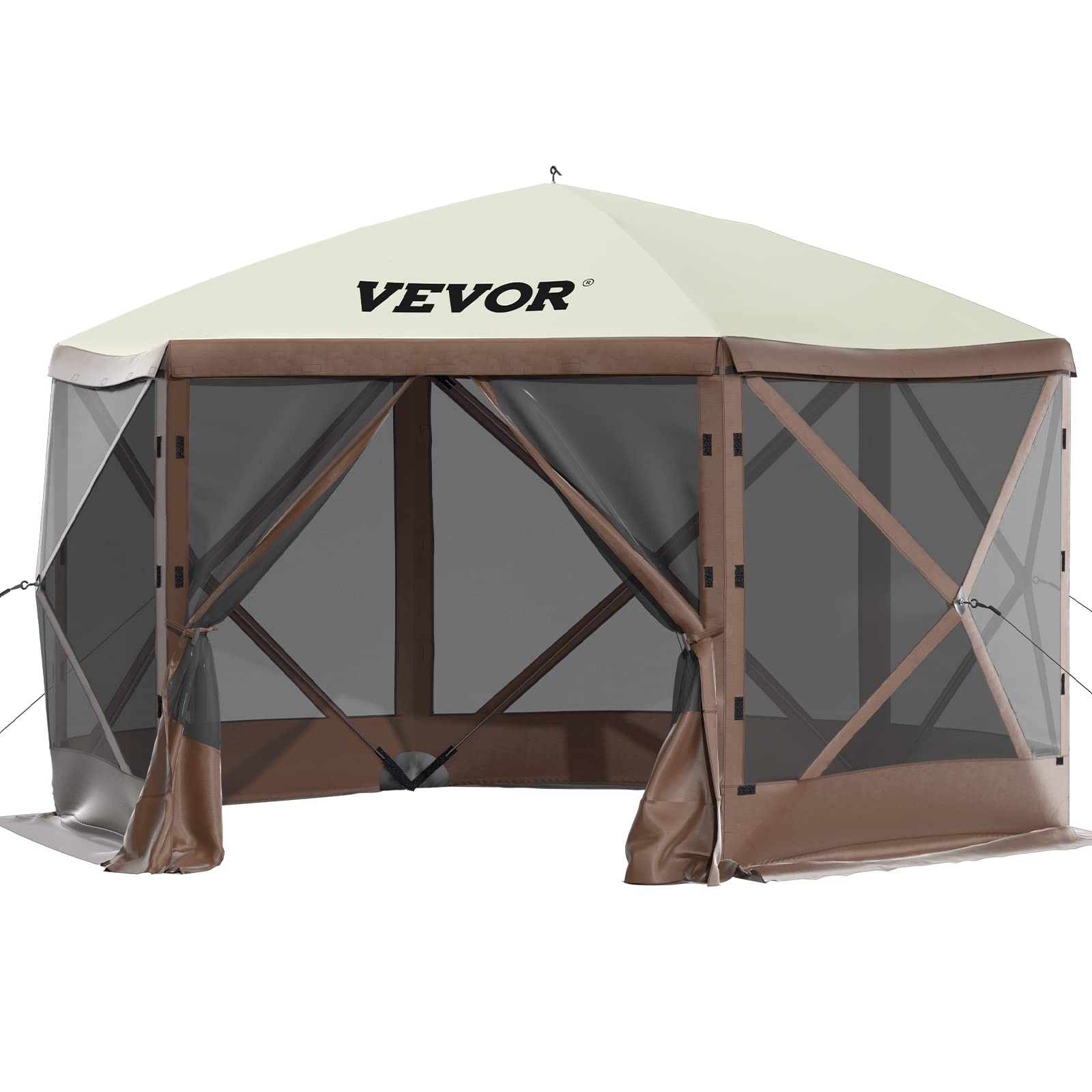 VEVOR Gazebo Screen Tent, 10 x 10 ft, 6 Sided Pop-up Camping Canopy Shelter Tent with Mesh Windows, Portable Carry Bag, Ground Stakes, Large Shade Tents for Outdoor Camping, Lawn and Backyard