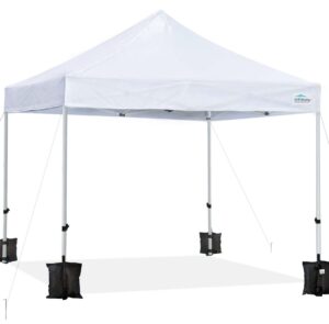 ontheway 10'x10' ez pop-up canopy tent commercial instant canopies with roller bag and 4 sandbags (white)