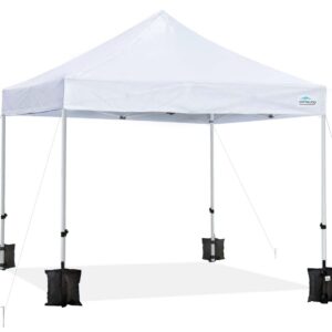 Ontheway 10'x10' Ez Pop-up Canopy Tent Commercial Instant Canopies with Roller Bag and 4 SandBags (White)