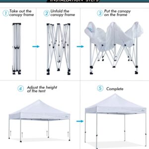 Ontheway 10'x10' Ez Pop-up Canopy Tent Commercial Instant Canopies with Roller Bag and 4 SandBags (White)