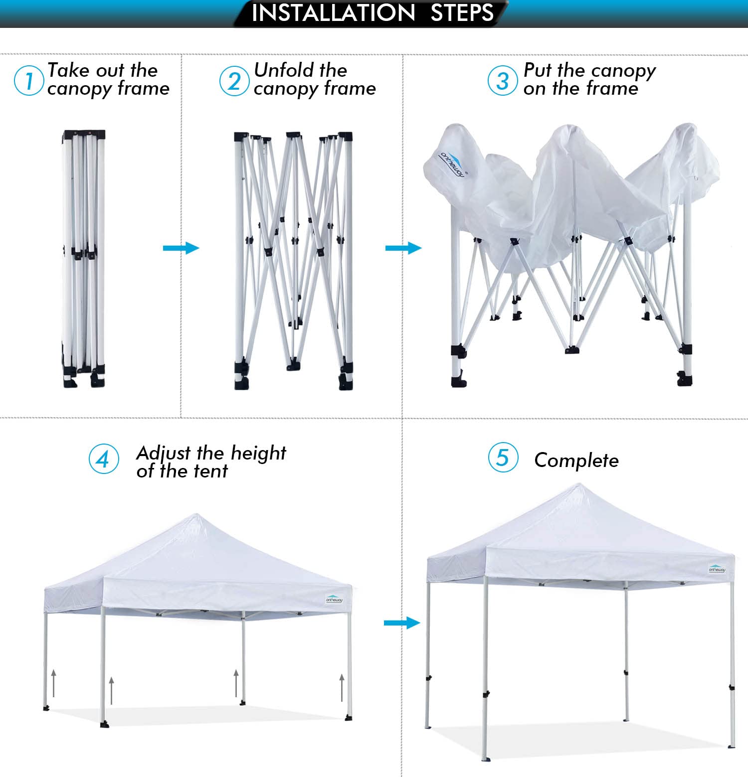 Ontheway 10'x10' Ez Pop-up Canopy Tent Commercial Instant Canopies with Roller Bag and 4 SandBags (White)