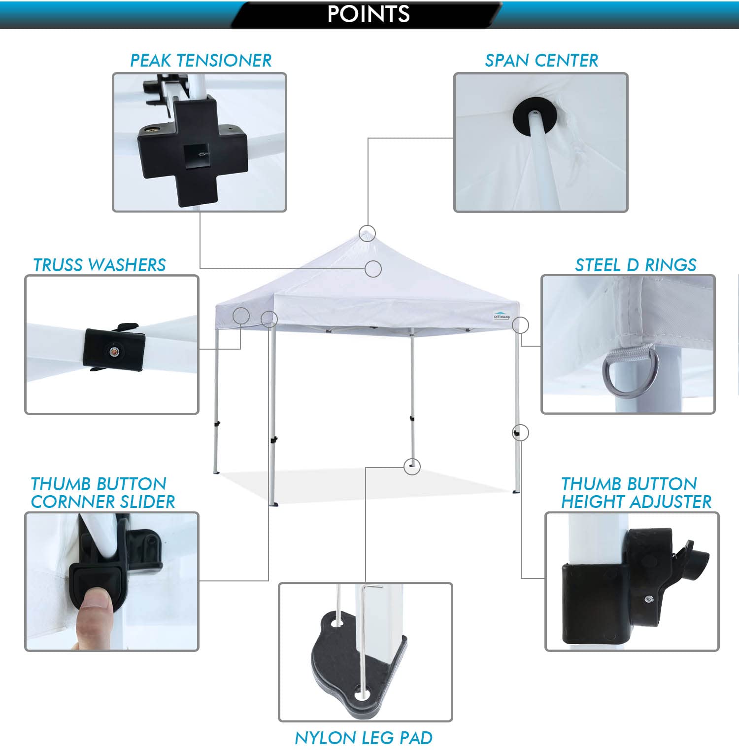 Ontheway 10'x10' Ez Pop-up Canopy Tent Commercial Instant Canopies with Roller Bag and 4 SandBags (White)