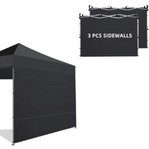 joramoy canopy tent sidewalls for 10×10 pop up canopy, 3 pack instant canopy sunwall, waterproof and uv protection canopy shade wall, straight leg canopy sidewalls 3 pcs only(black)