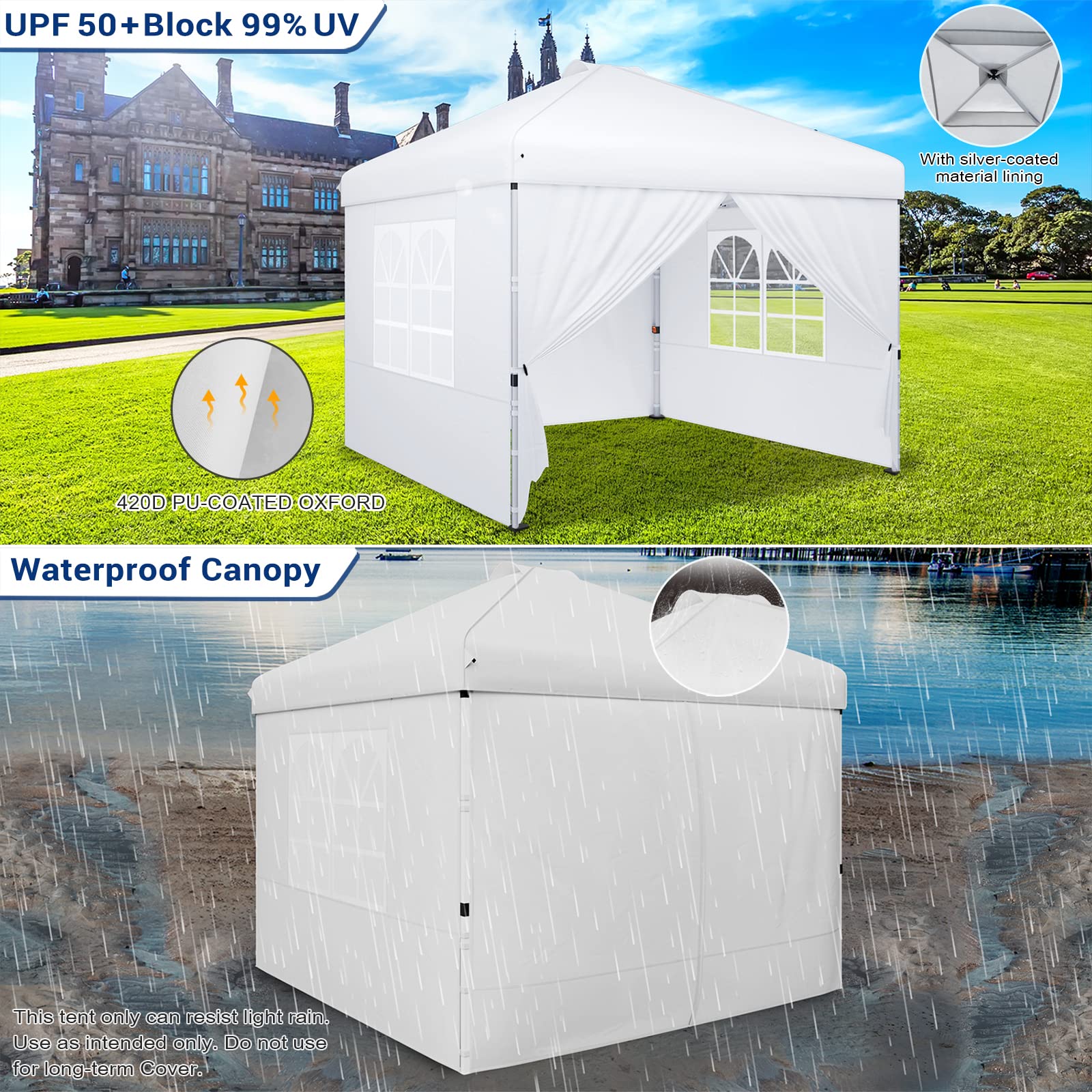 10x10 Pop Up Canopy, Instant Canopy Tent with Removable Sidewalls and Mesh Windows for Vendor Events, Outdoor Craft Show, Farmers Markets