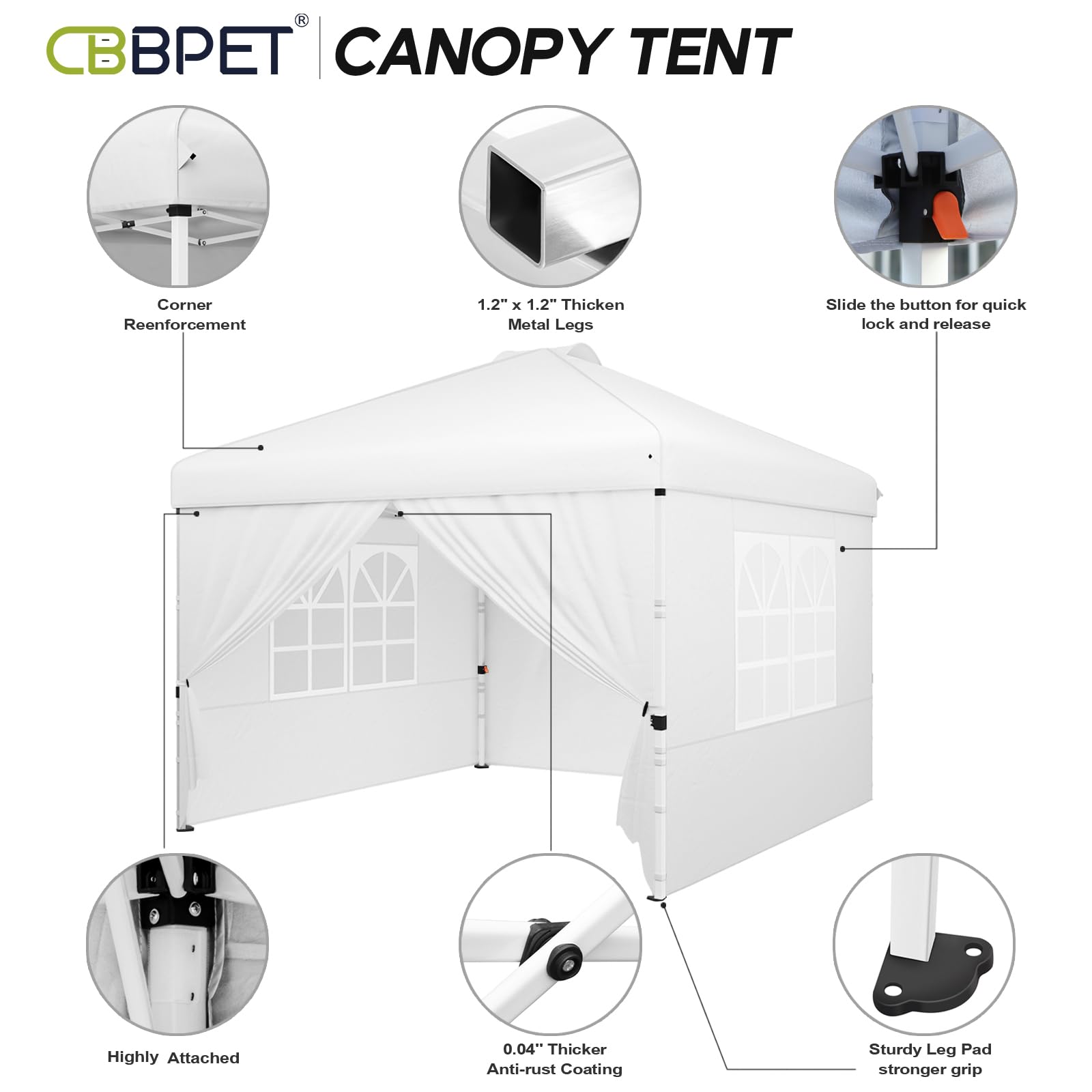 10x10 Pop Up Canopy, Instant Canopy Tent with Removable Sidewalls and Mesh Windows for Vendor Events, Outdoor Craft Show, Farmers Markets