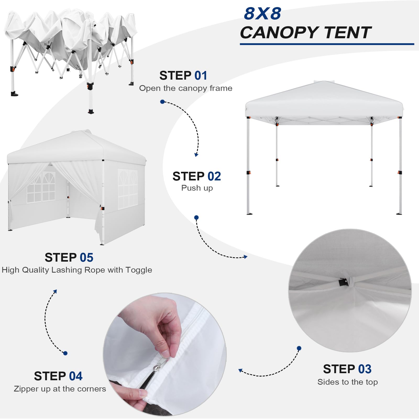 10x10 Pop Up Canopy, Instant Canopy Tent with Removable Sidewalls and Mesh Windows for Vendor Events, Outdoor Craft Show, Farmers Markets