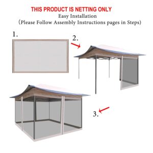 Mosquito Netting with 4 Side Zipper for Universal Outdoor 10x10 Pop Up Canopy Tent,DIY Curtain Style Canopy Screen Walls for Patio Gazebo (Only Mosquito Net,Suit to OUR 12X12 Outdoor Gazebo)