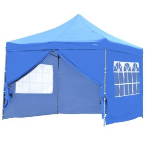 10x10 ft pop up canopy tent instant folding shelter with 4 removable sidewalls for tailgating party blue