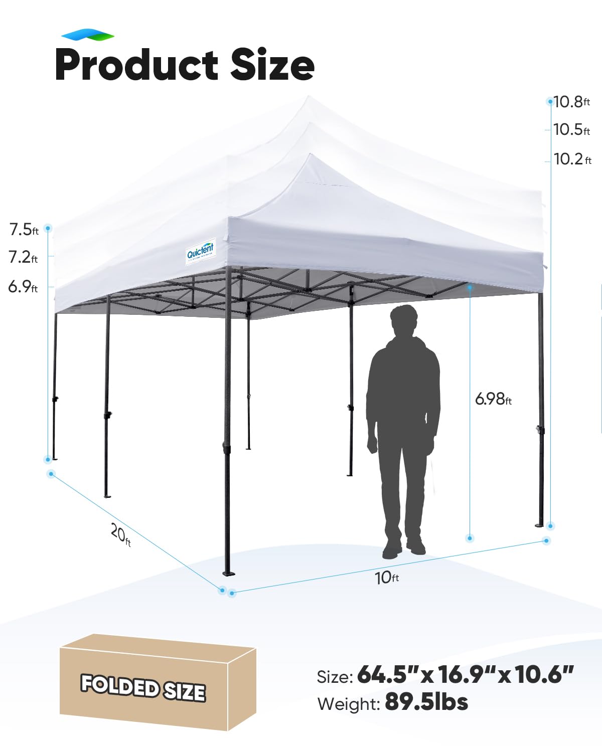 Quictent 10x20 EZ Pop Up Canopy with Sidewall,Heavy Duty Canopy Tent Party Tent for Wedding Outdoor Event,6 Sandbag Included (White)