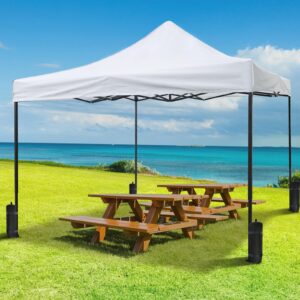 meet perfect 10 x 10 pop up canopy tent, easy set up shade canopy instant outdoor canopy portable ez up gazebo w/carrying bag & 4 weight bags adjustable tent for parties camping, white