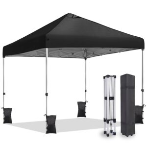 cajecus 10' x 10' pop up canopy with air vent on the top, durable easy beach canopy tent, waterproof outdoor canopy with 3 adjustable height, roller bag, 4 sand bags, 4 ropes and 8 stakes