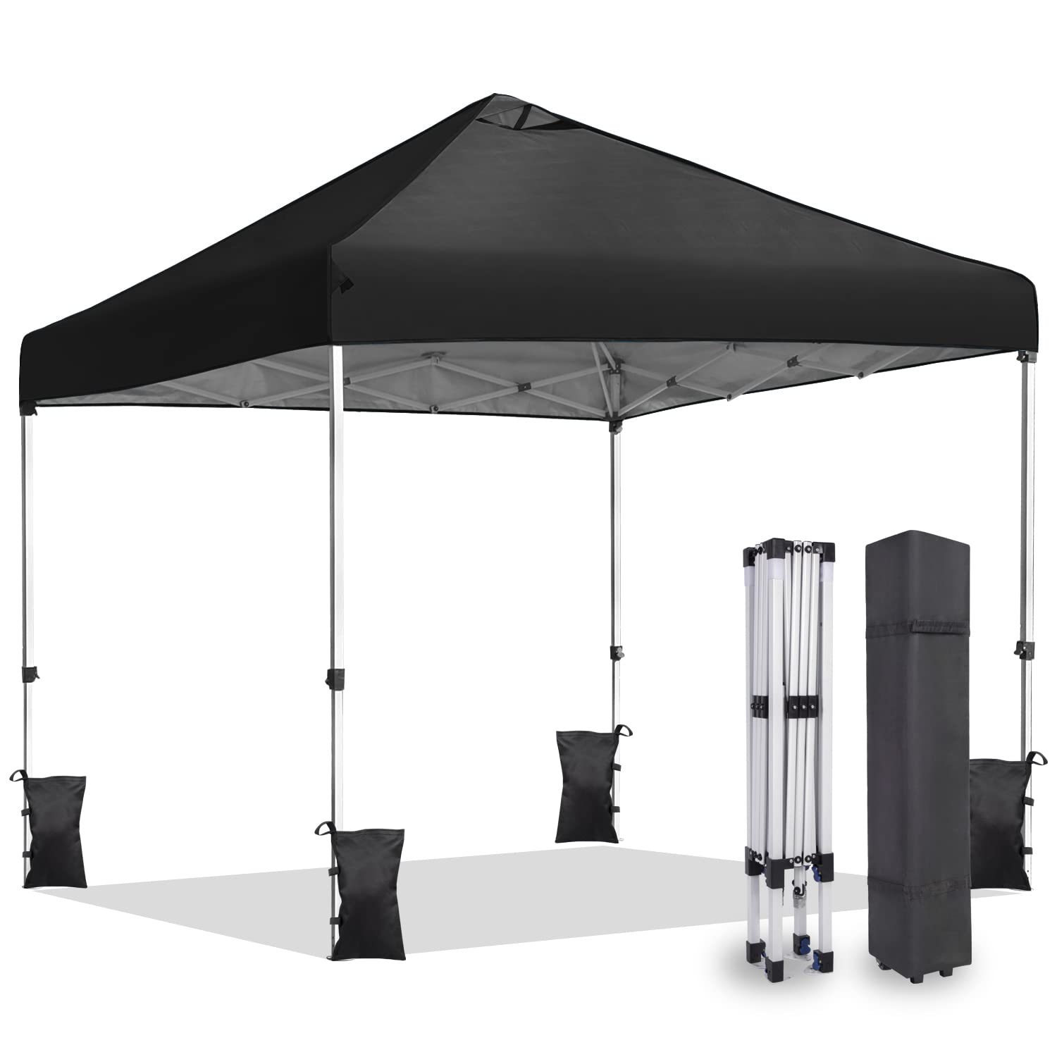 CAJECUS 10' x 10' Pop Up Canopy with Air Vent on The Top, Durable Easy Beach Canopy Tent, Waterproof Outdoor Canopy with 3 Adjustable Height, Roller Bag, 4 Sand Bags, 4 Ropes and 8 Stakes