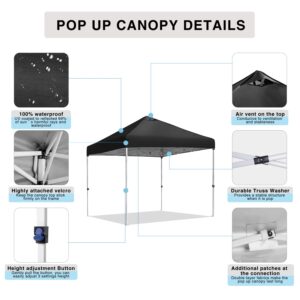 CAJECUS 10' x 10' Pop Up Canopy with Air Vent on The Top, Durable Easy Beach Canopy Tent, Waterproof Outdoor Canopy with 3 Adjustable Height, Roller Bag, 4 Sand Bags, 4 Ropes and 8 Stakes