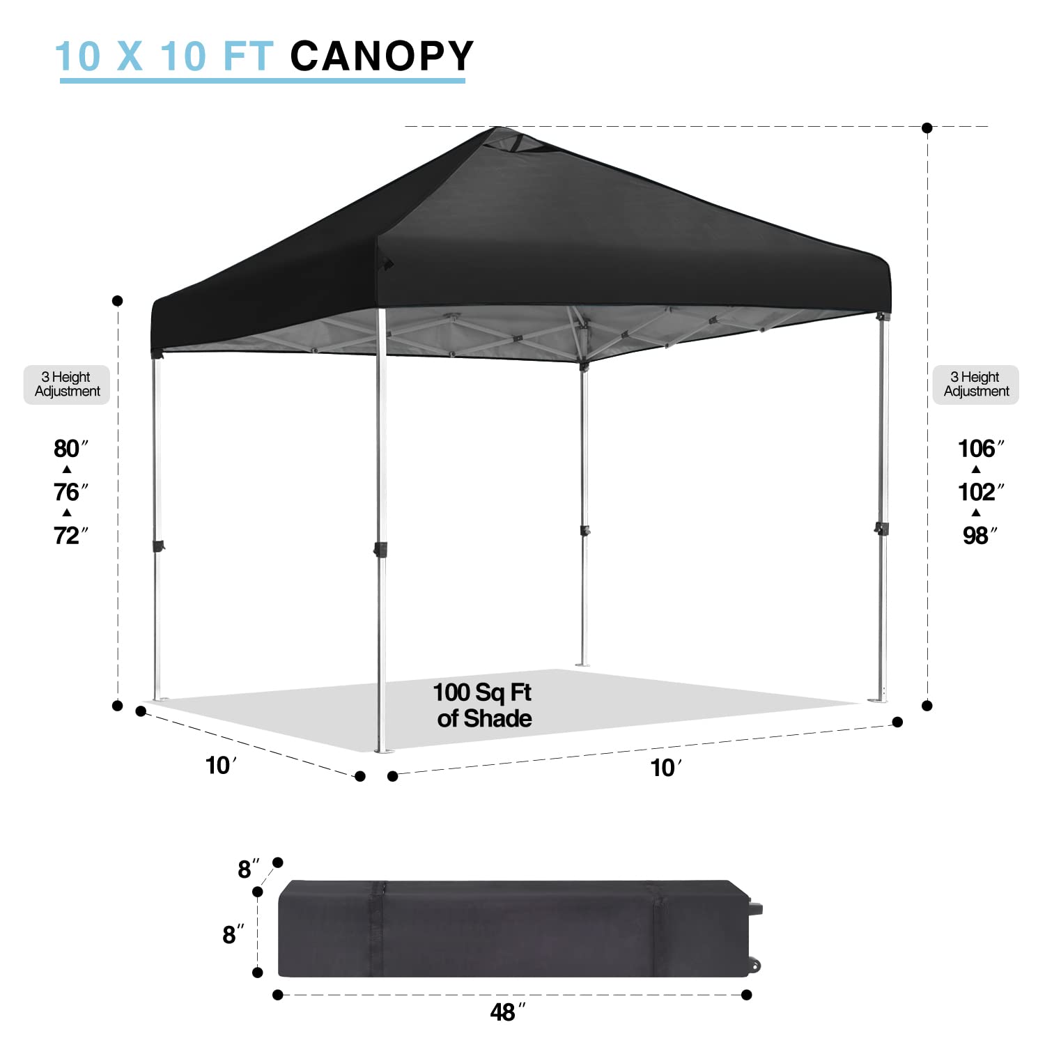 CAJECUS 10' x 10' Pop Up Canopy with Air Vent on The Top, Durable Easy Beach Canopy Tent, Waterproof Outdoor Canopy with 3 Adjustable Height, Roller Bag, 4 Sand Bags, 4 Ropes and 8 Stakes