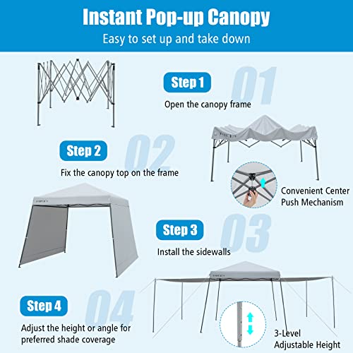 Tangkula 10x10 ft Pop Up Canopy with Dual Awnings, Outdoor Canopy Tent with Center Lock, 16 Stakes, 12 Ropes, Roller Bag, UPF50+ Easy Setup Instant Canopy with 2 Sidewalls for Camping, Patio, Market