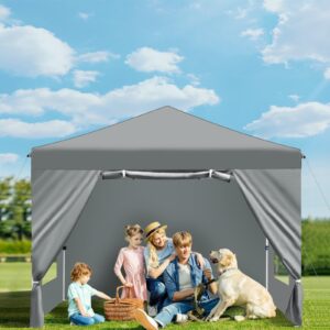 RHOLUTA 10x10 Pop Up Canopy Tent with 4 Removable Sidewalls, Ez Pop Up Outdoor Canopy, Adjustable Waterproof Canopy with Roller Bag, 4 Sand Bags, 4 Ropes and 8 Stakes