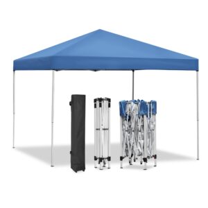 zeny 10x10 pop up canopy tent portable outdoor canopy tent for parties camping patio gazobo instant shelter beach sun shade, height adjustable straight legs, waterproof uv resistant, wheeled carry bag