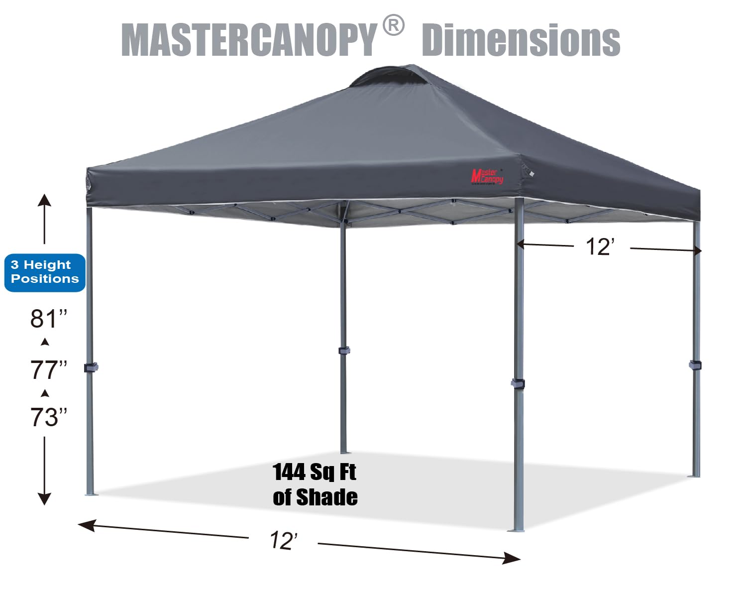 MASTERCANOPY Durable Pop-up Canopy Tent with Roller Bag (12x12, Dark Grey)