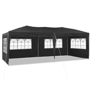 tukailai 10' x 20' pop up gazebo marquee, anti-uv party wedding tent event shelters with 6 removable sidewalls & carry bag, heavy duty instant canopy for outdoor camping garden patio (black)