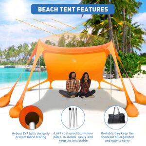 Wabolay Beach Tent Canopy Pop Up Shade 10x10ft Sun Shelter Portable Family UPF50+ with 8 Sandbags-2 Sand Shovel-4 Aluminum Poles-Ground Pegs-Carrying Bag for Outdoor Camping Fishing Backyard Picnic