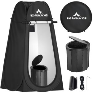 pankay camping toilet with pop up privacy tent, x large portable toilet potty for adults, outdoor camping shower tents changing room, instant pop up, washable foldable camp toilet kit with carry bag