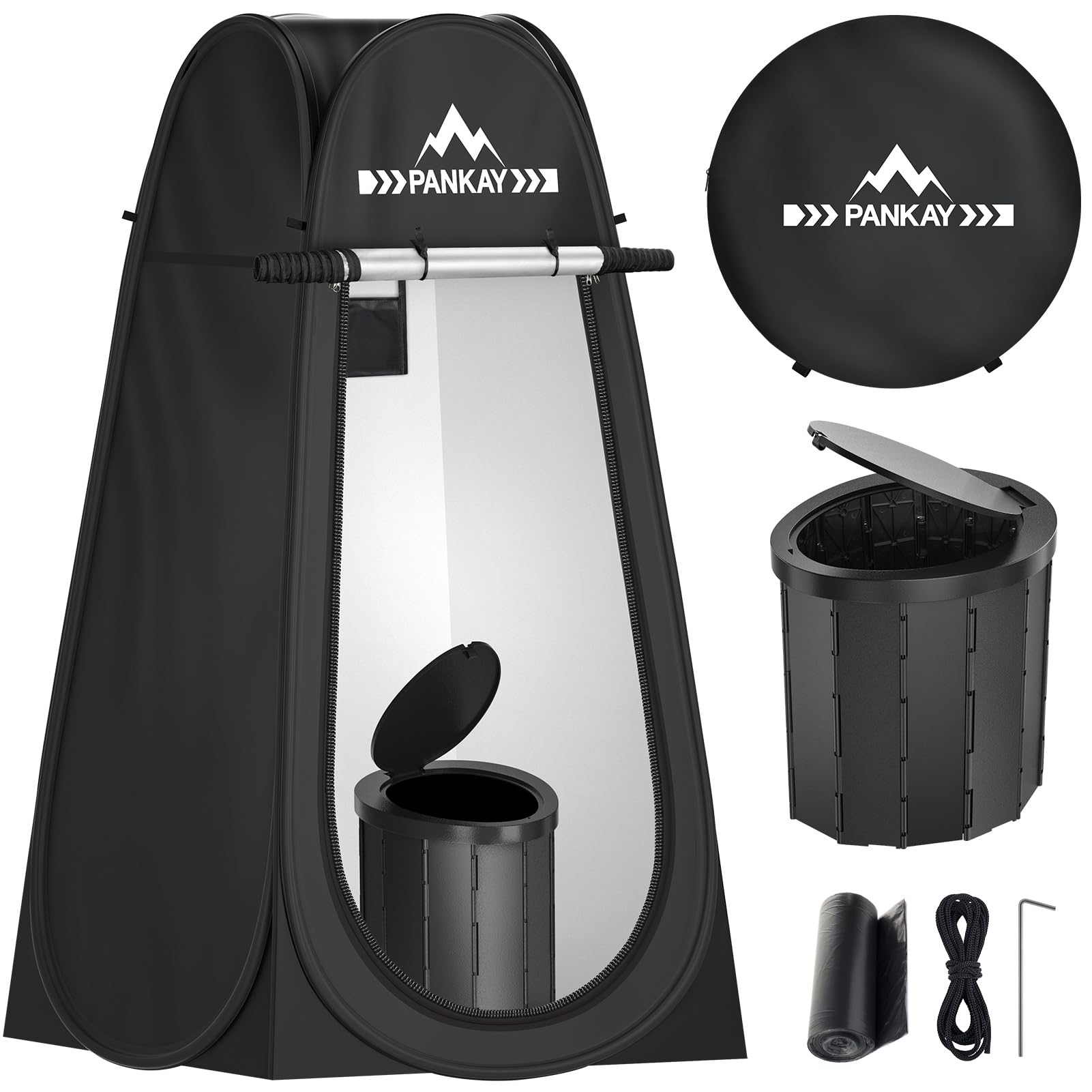 Pankay Camping Toilet with Pop up Privacy Tent, X Large Portable Toilet Potty for Adults, Outdoor Camping Shower Tents Changing Room, Instant Pop Up, Washable Foldable Camp Toilet Kit with Carry Bag