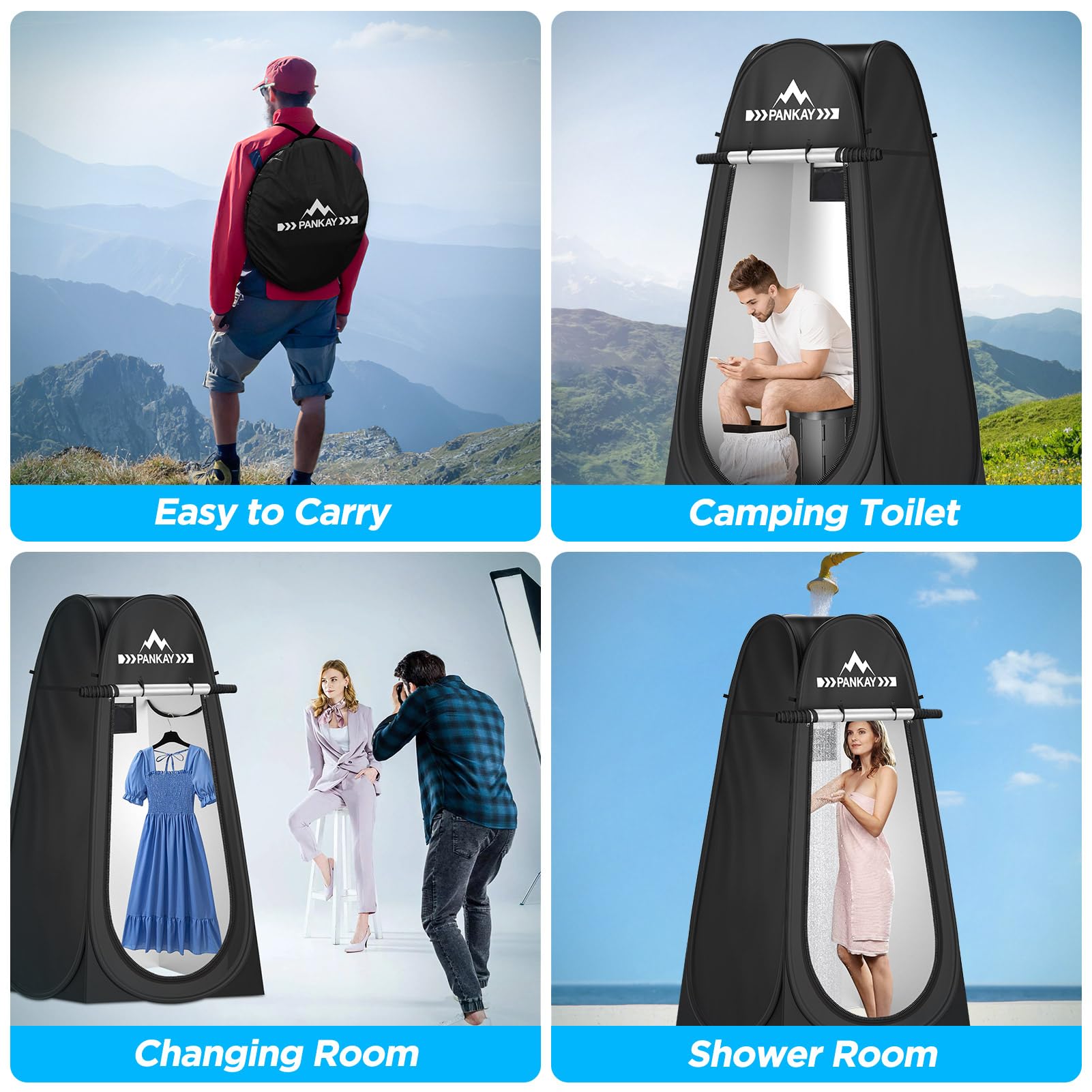 Pankay Camping Toilet with Pop up Privacy Tent, X Large Portable Toilet Potty for Adults, Outdoor Camping Shower Tents Changing Room, Instant Pop Up, Washable Foldable Camp Toilet Kit with Carry Bag