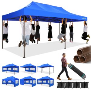 cobizi 10x20 pop up canopy tent heavy duty with 6 removable sidewalls, commercial heavy duty pop up tent for parties all weather waterproof and uv 50+ wedding tent with roller bag(legs upgraded)